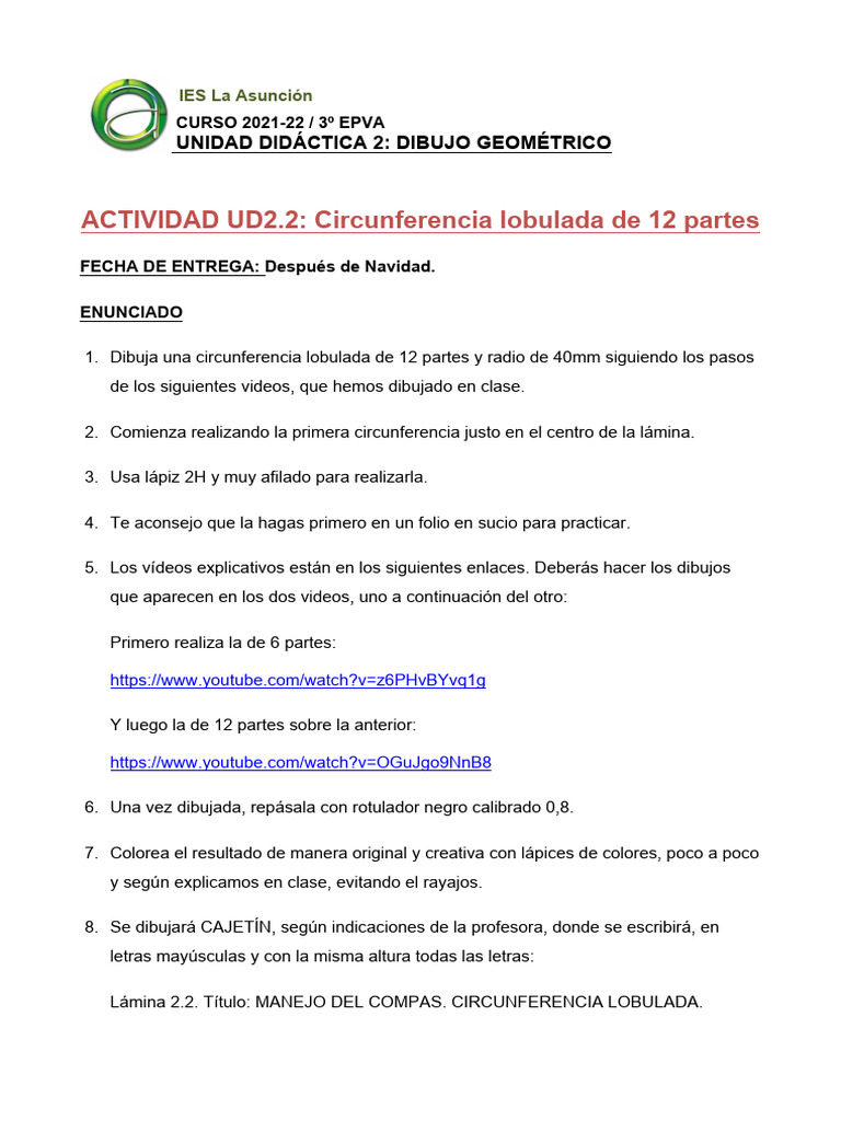 UD2 - L2.2 - DIBUJO GEOMÉTRICO - Circunferencia Lobulada | PDF