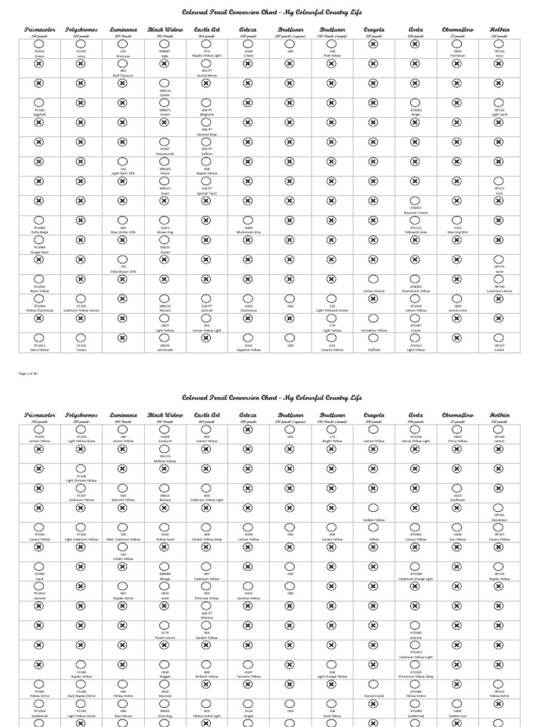 Coloured Pencil Conversion Chart 2023 Update 12 Sets | Download Free ...