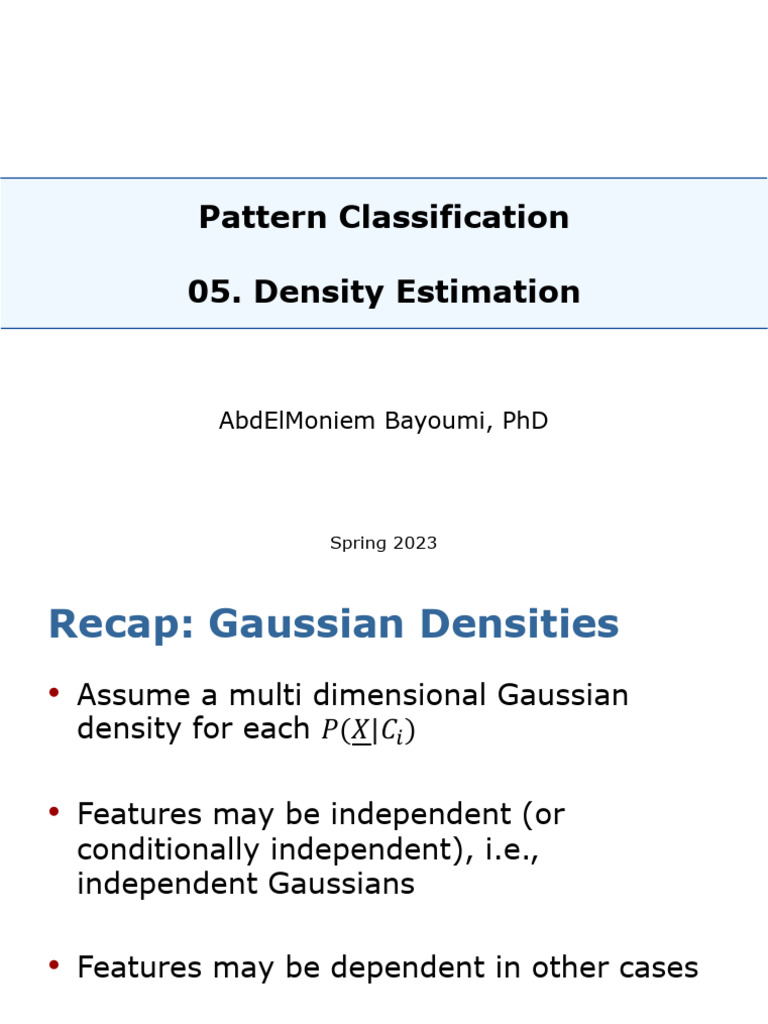 Density Estimation in Pattern Classification | PDF