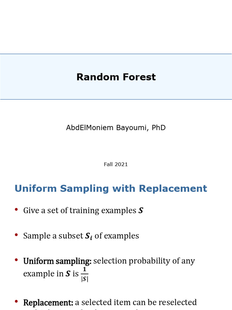 Random Forest: Abdelmoniem Bayoumi, PHD | PDF | Sampling (Statistics) | Probability