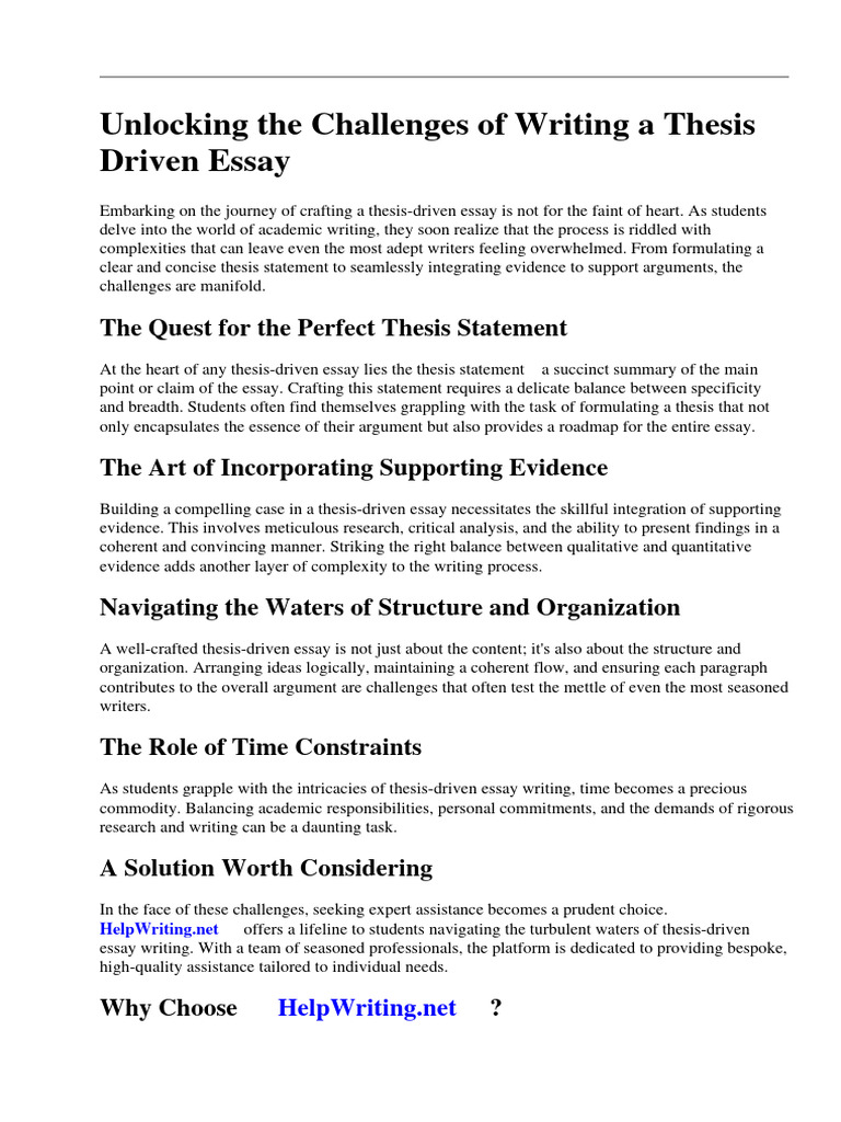 Writing A Thesis Driven Essay | PDF | Essays | Thesis