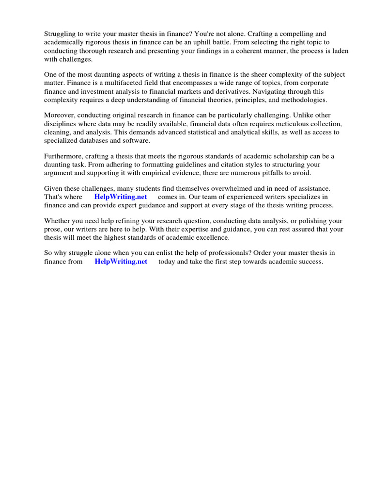 Master Thesis Examples Finance | PDF | Thesis | Expert