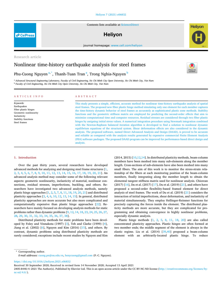 Nonlinear Time History Earthquake Analysis For Steel Frames Download Free Pdf Deformation