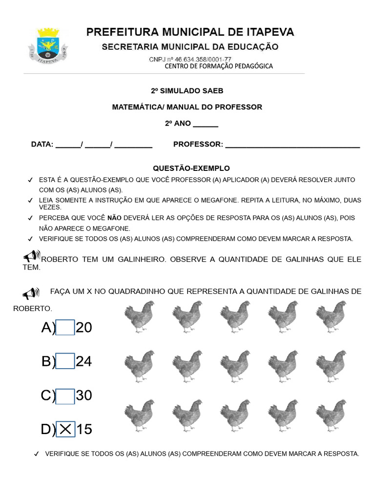 2º Simulado Saeb 2º Ano Mat..Docx - Documentos Google | PDF | Número real | Dados