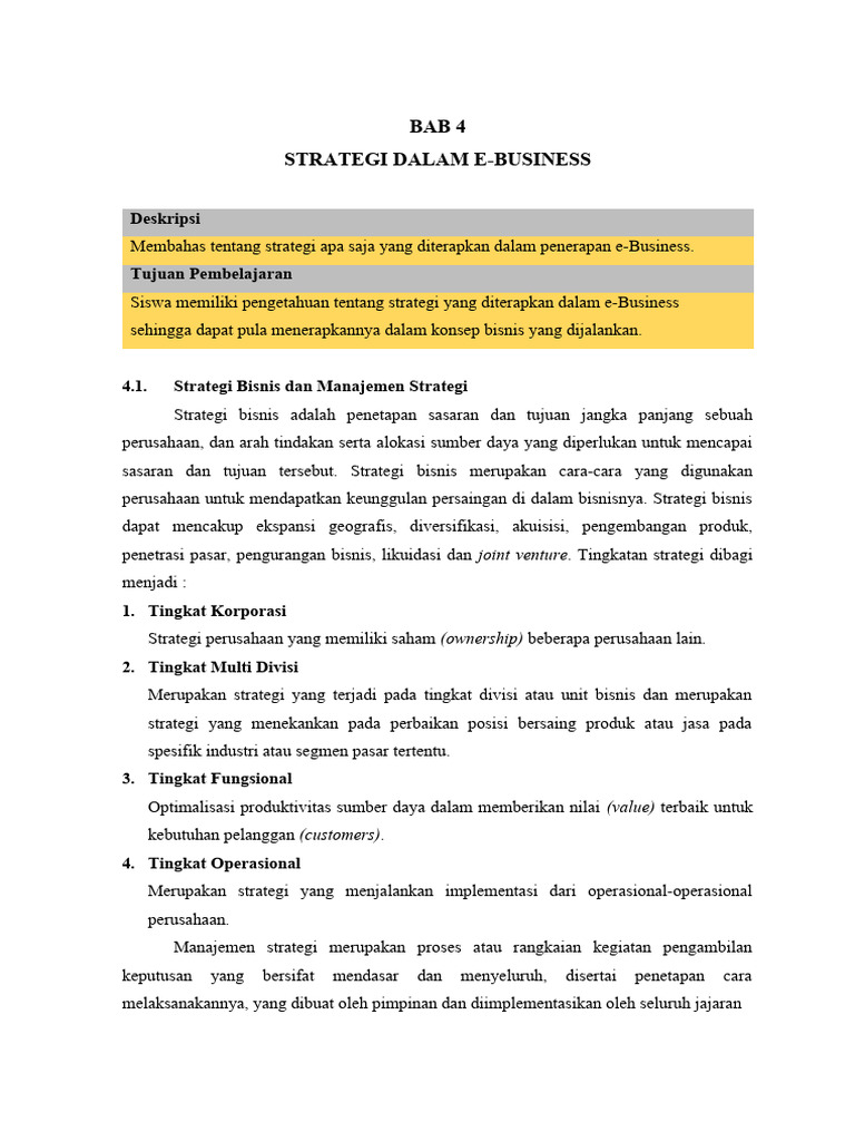 Bab 4 Strategi Dalam E-Business | PDF | Bisnis | Pengelolaan Keuangan & Uang