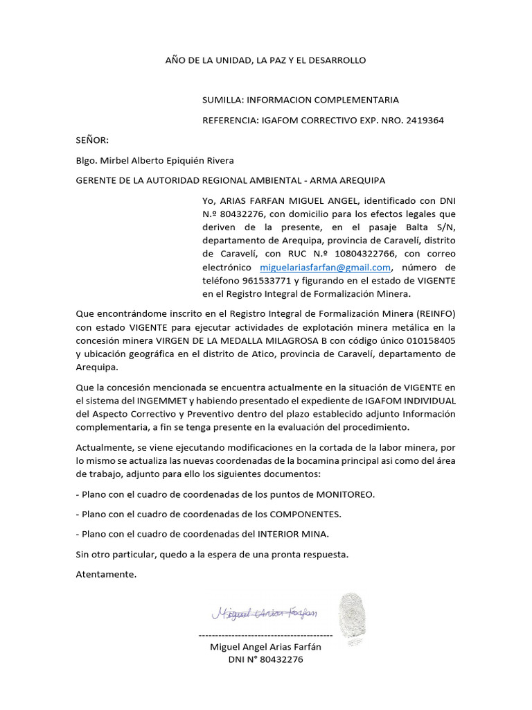 Solicitud Informacion Complementaria | PDF