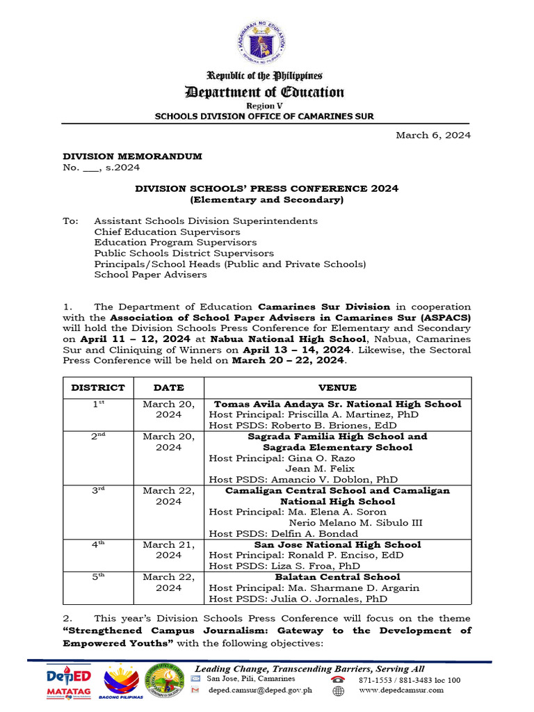 2024 DSPC Memo Revised | PDF | Camera