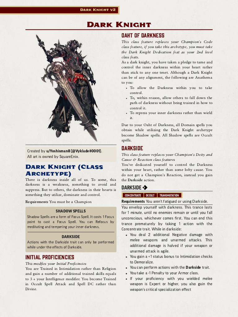 Pathfinder 2e - Dark Knight (Class Archetype) | PDF