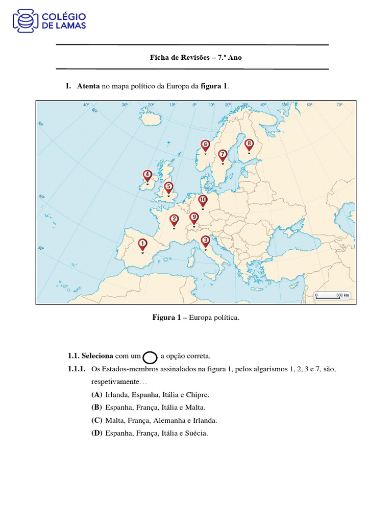 Ficha de Revisões: União Europeia 7.º Ano | PDF | União Europeia | Europa