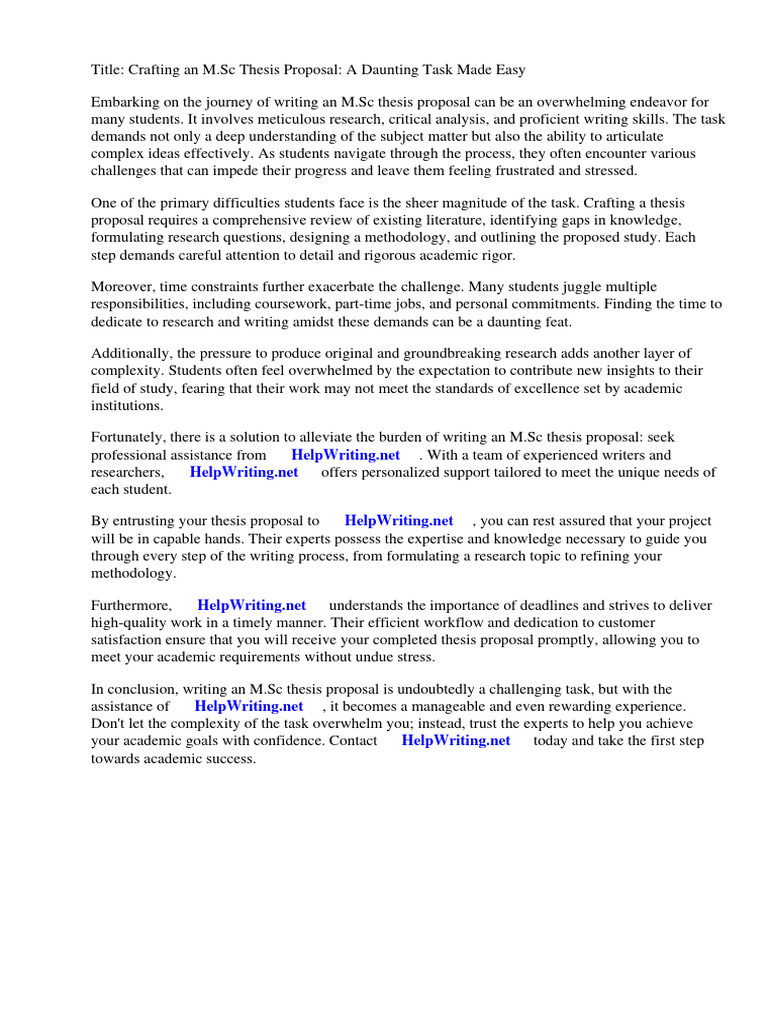 Sample M.SC Thesis Proposal | PDF