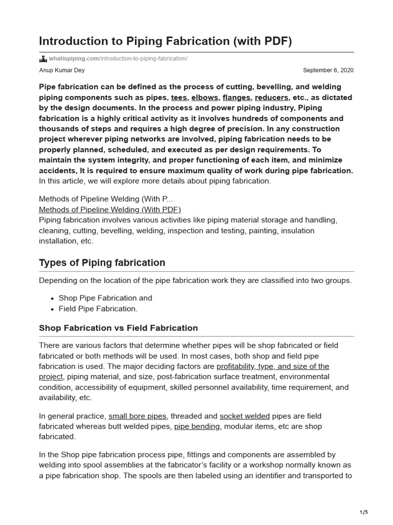 Introduction To Piping Fabrication With PDF | PDF