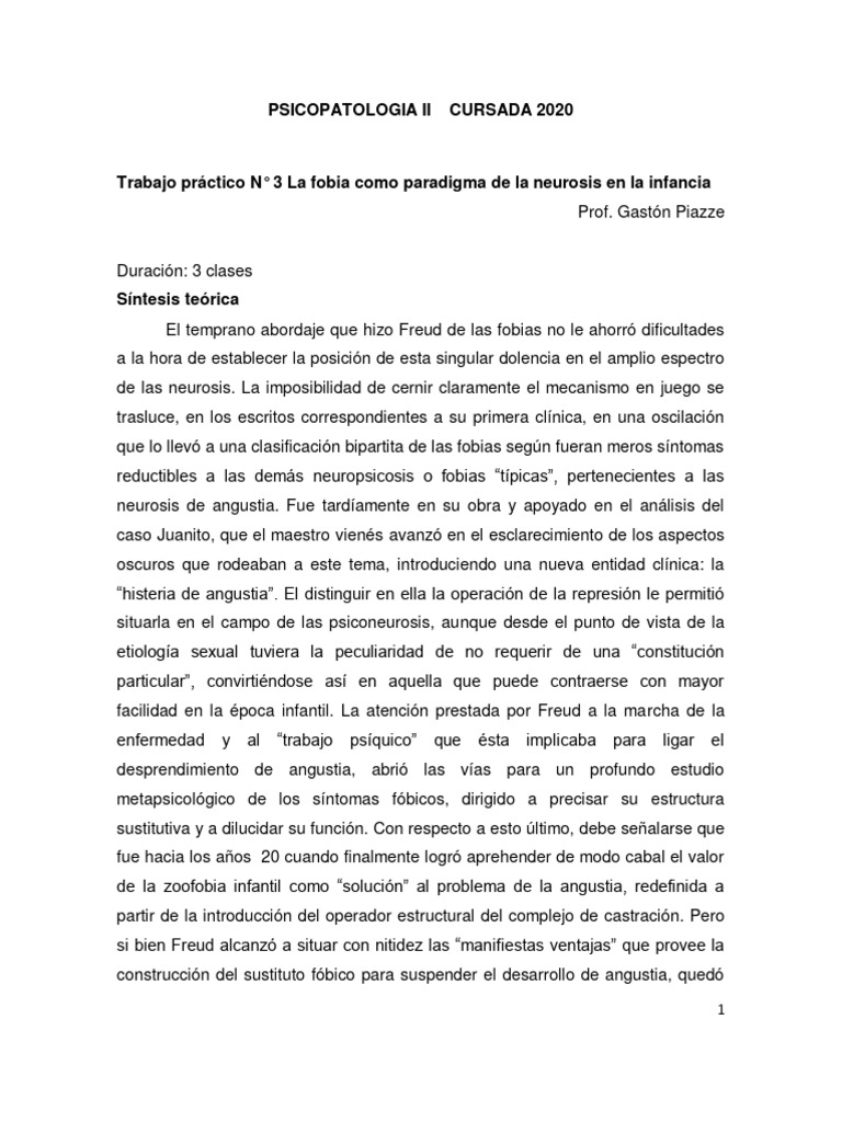 Guía de Lectura Trabajo Practico #3 La Fobia Como Paradigma de La Neurosis de La Infancia 2020 ...