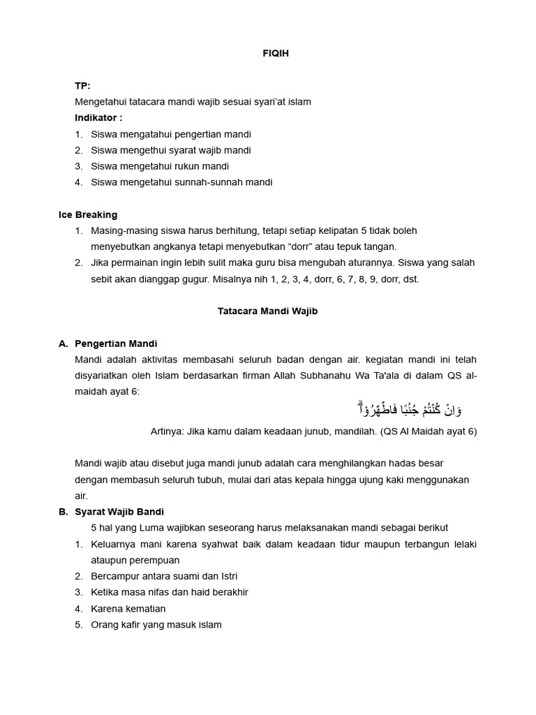 WAM 2 Fiqih Ibadah Mandi Wajib L5 | PDF