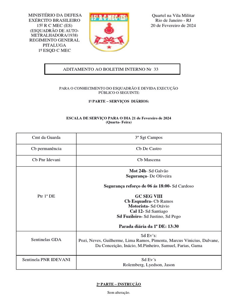 Aditamento ao Boletim Interno 33 | PDF