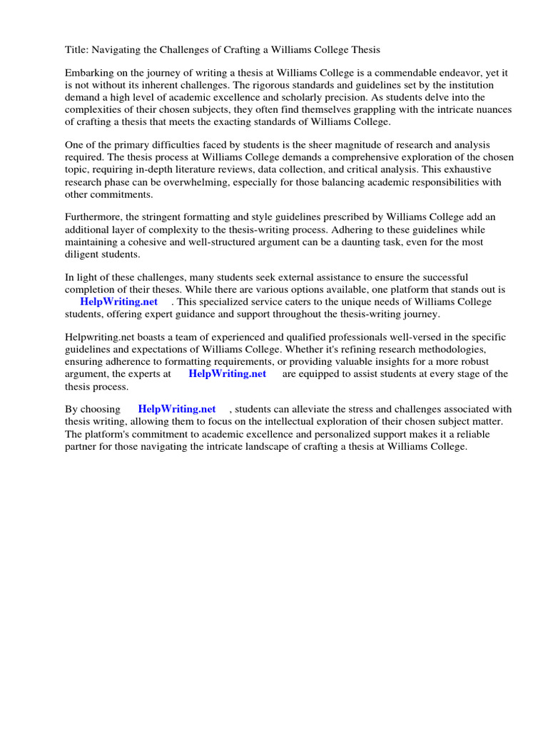 Williams College Thesis Guidelines | PDF | Thesis | Essays
