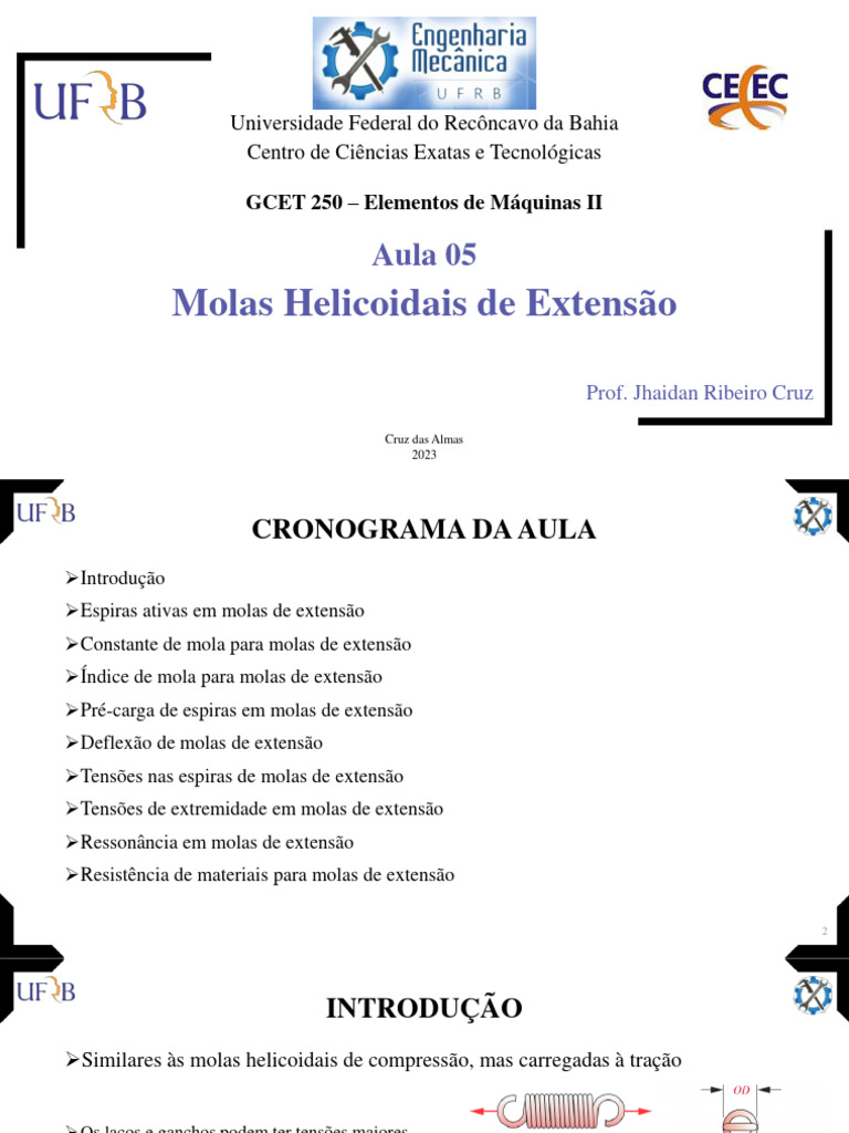 Aula 05 - Molas Helicoidais de Extensão | PDF | Estresse (Mecânica) | Resistência elétrica e ...