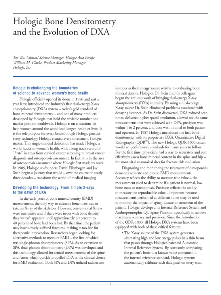 Wu T and Clarke WM. Hologic Bone Densitometry and The Evolution of DXA | PDF | Osteoporosis ...