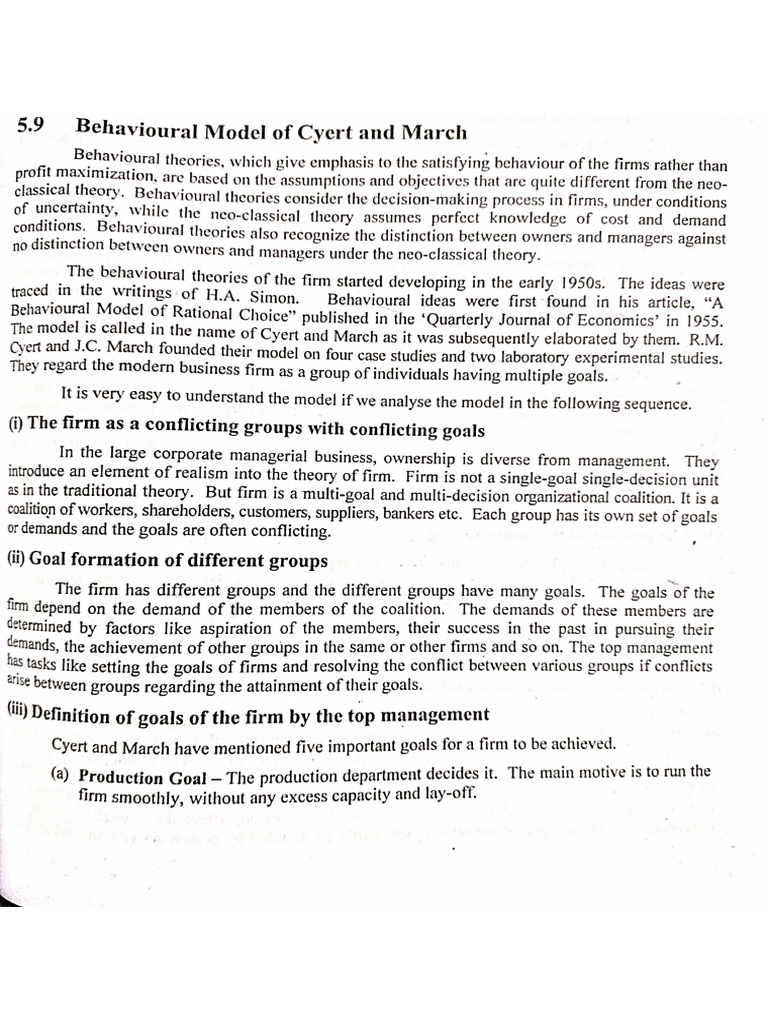 Cyert and March - Behavioral Model | PDF