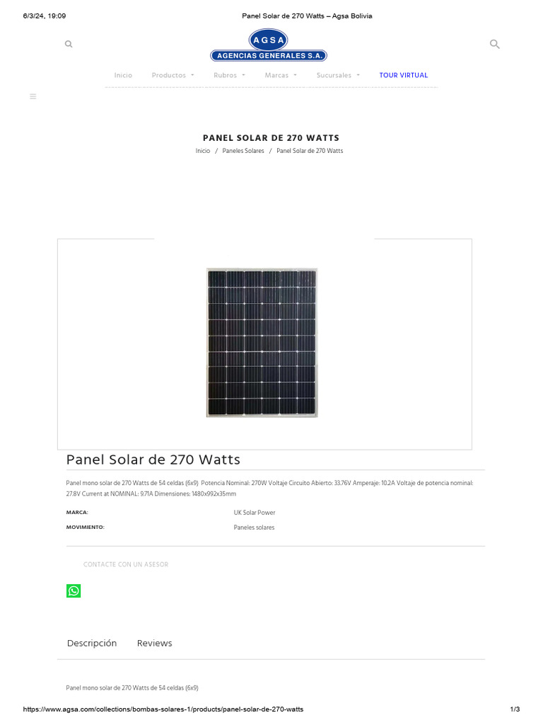 Panel Solar de 270 Watts | Descargar gratis PDF | Panel solar ...