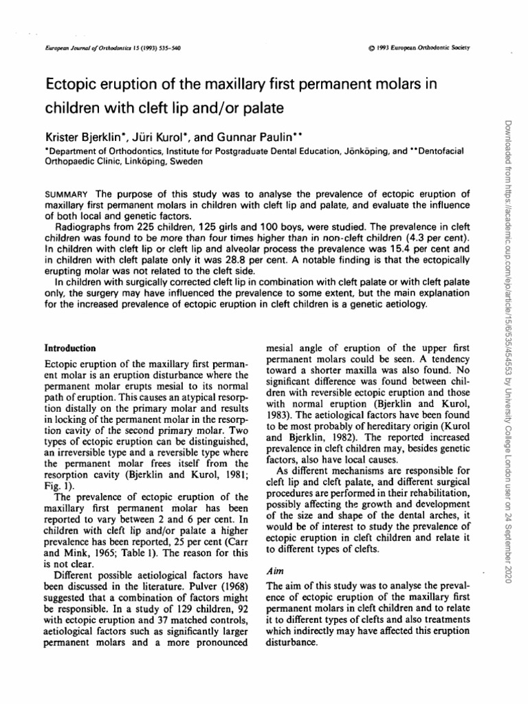 Ectopic Eruption of The Maxillary First Permanent Molars in Children ...