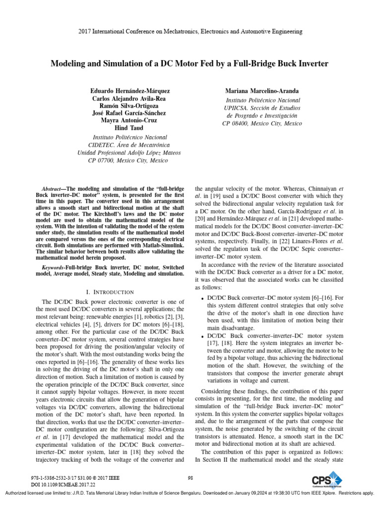 Modeling and Simulation of A DC Motor Fed by A Full-Bridge Buck Inverter | PDF | Direct Current ...