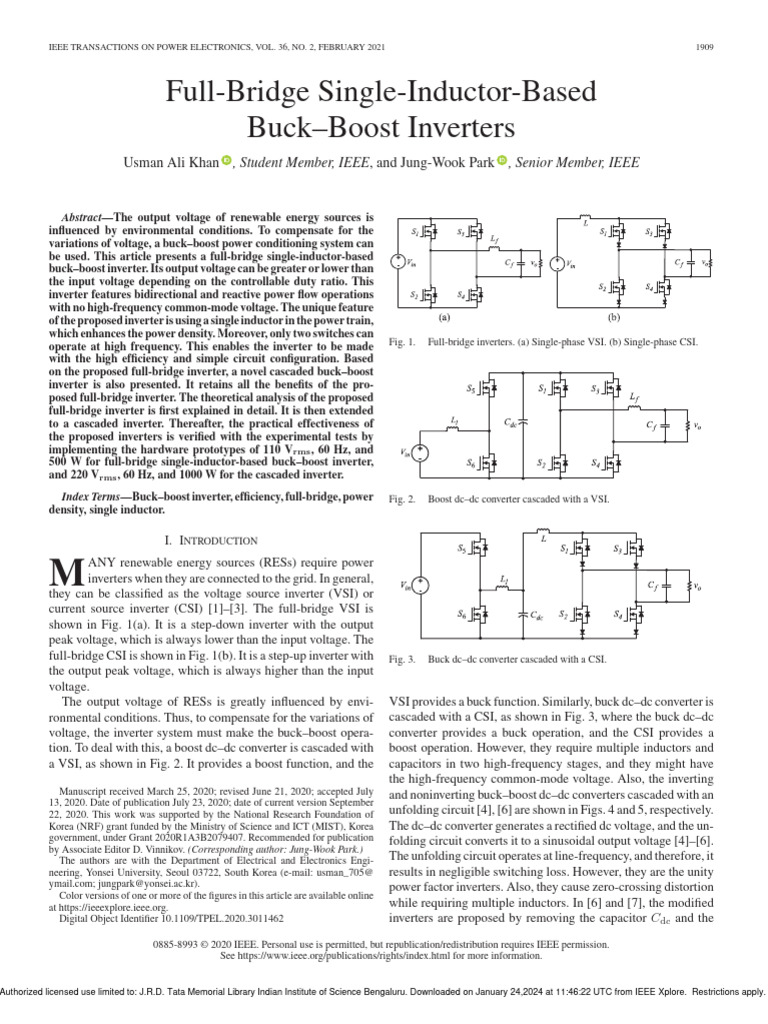 Full Bridge Single Inductor Based BuckBoost Inverters | PDF | Power ...