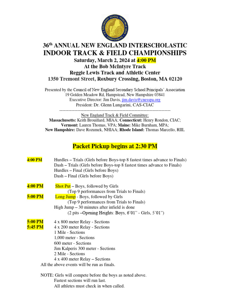 2024 Indoor Track Packet | PDF