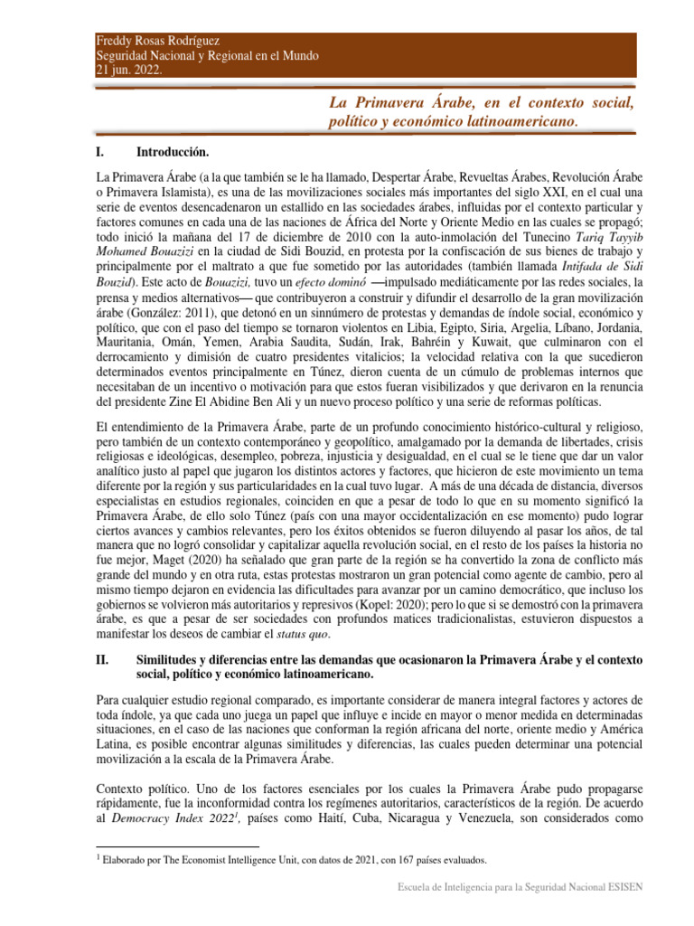La Primavera Arabe en El Contexto Latinoamericano | PDF | Primavera árabe | America latina