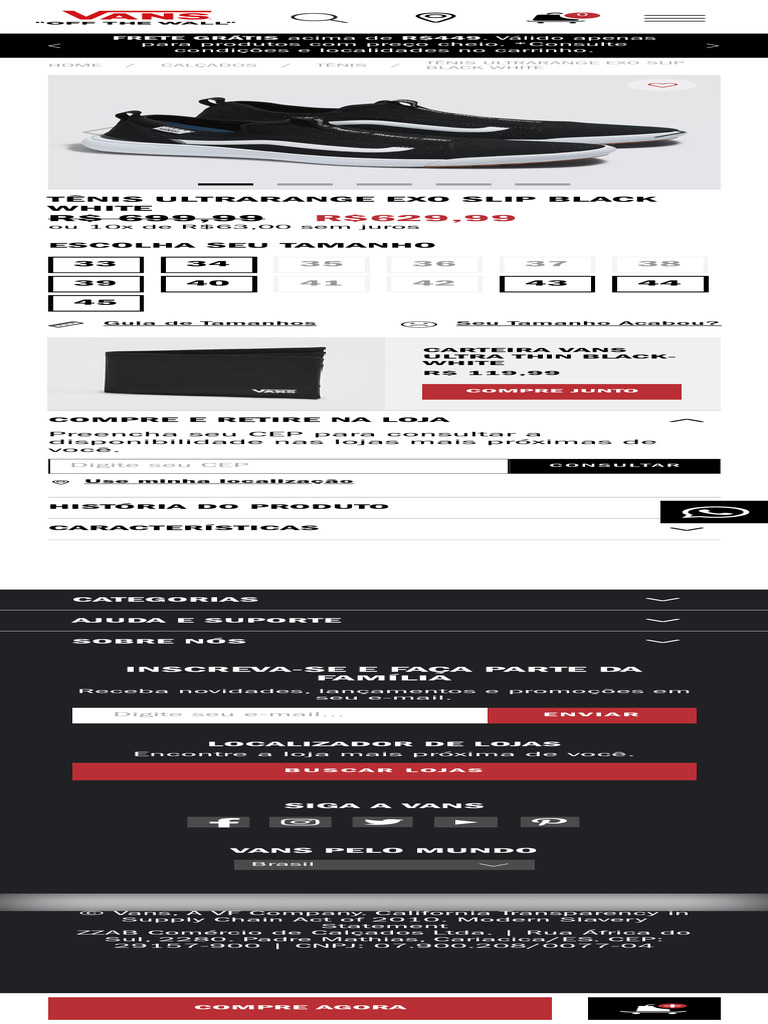 Tênis Ultrarange Exo Slip Black White Vans | PDF