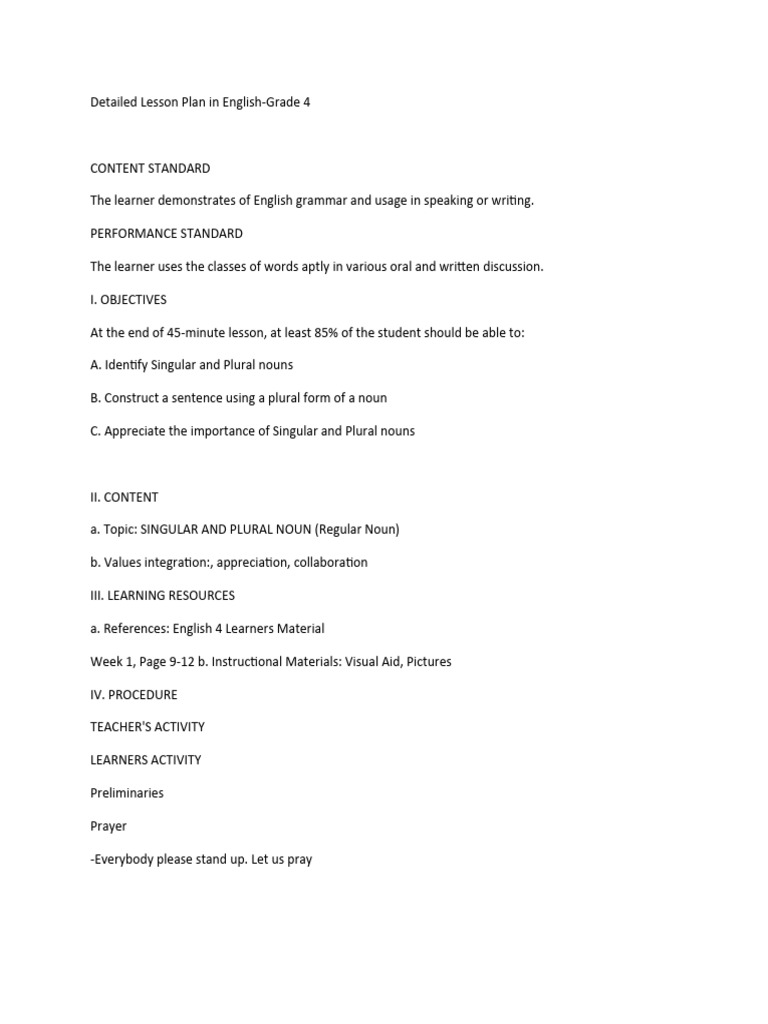 Detailed Lesson Plan Mabanding R. | PDF | Plural | Grammatical Number