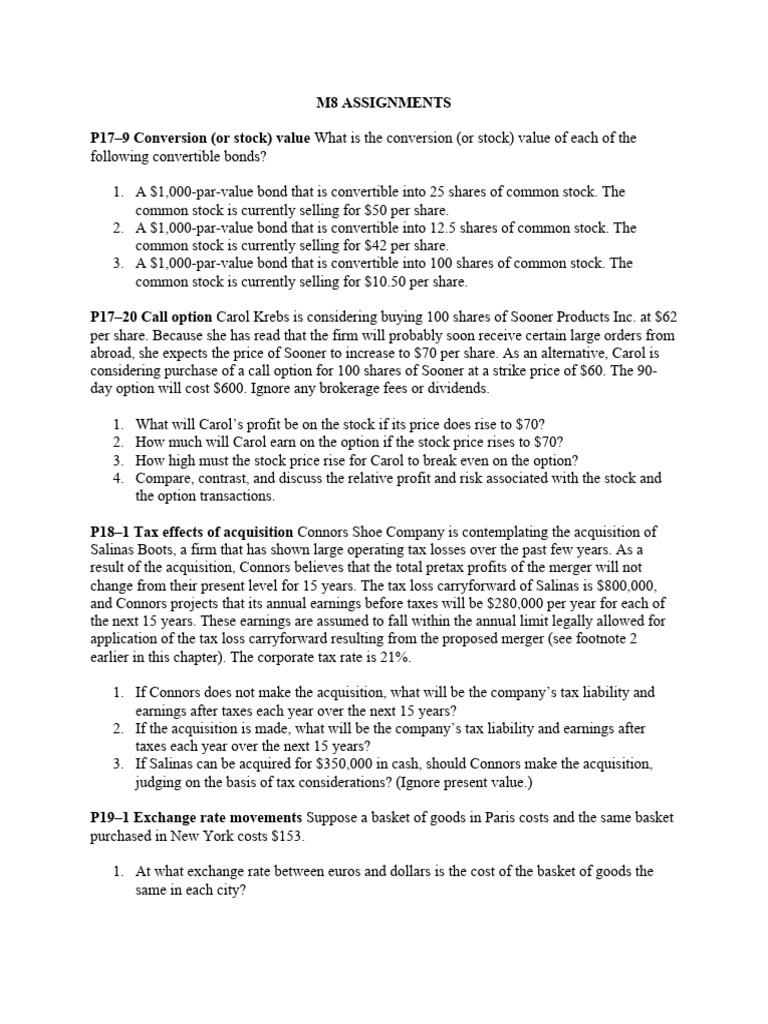 M8 Assignments | PDF | Stocks | Option (Finance)