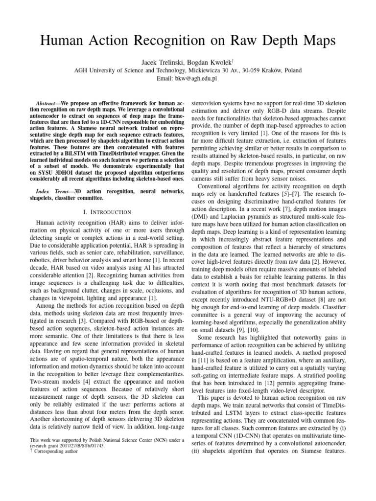 Human Action Recognition On Raw Depth Maps Pdf Statistical