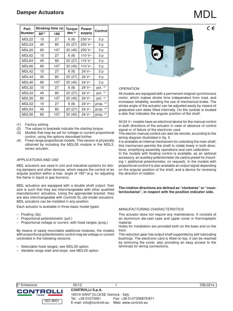 MDL Datasheet | PDF | Actuator | Electrical Components