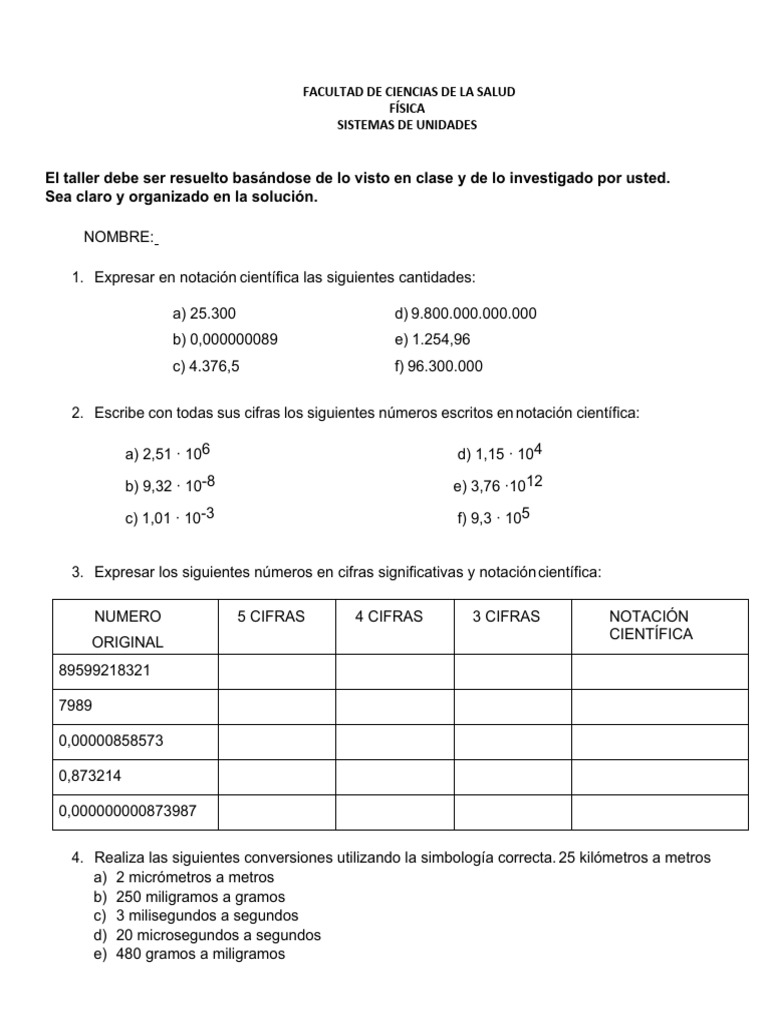Taller Unidad I FiÌ - Sica | Descargar gratis PDF | Celsius | Cantidades fisicas