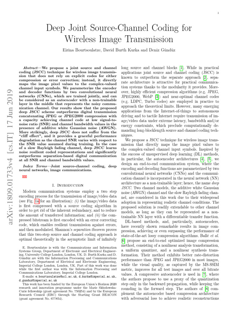 Deep Joint Source-Channel Coding For Wireless Image Transmission | PDF | Computers