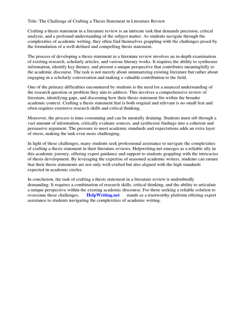 Thesis Statement in Literature Review | PDF | Career & Growth | Science ...