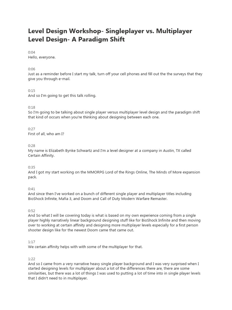 Level Design Workshop - Singleplayer vs. Multiplayer Level Design - A ...