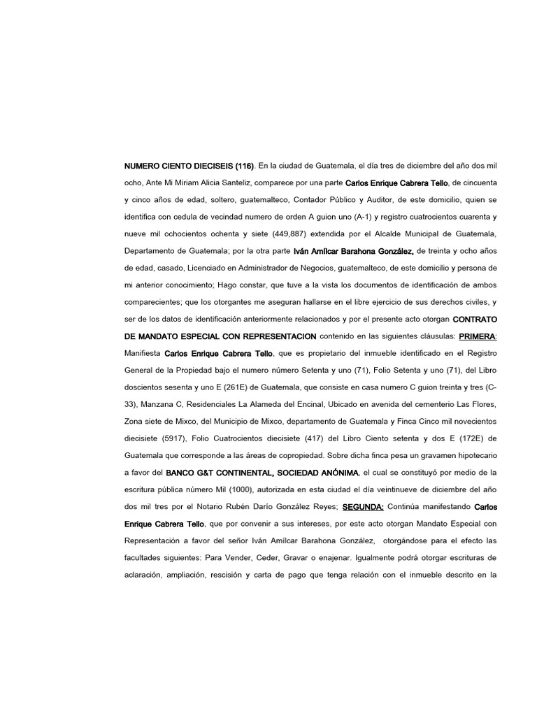 Mandato Especial Con Representacion | PDF | Derecho Civil (Common Law)