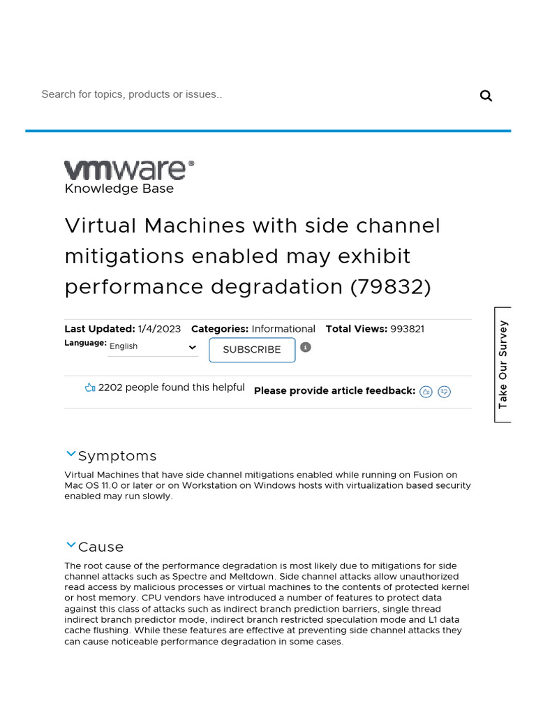 VMs With Side Channel Mitigations Enabled May Exhibit Performance Degradation (79832) | PDF ...