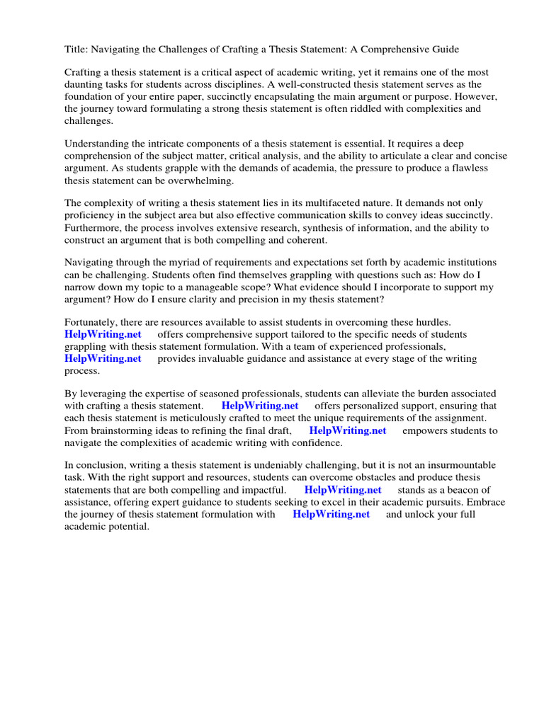 Thesis Statement Rubric | PDF | Essays | Thesis