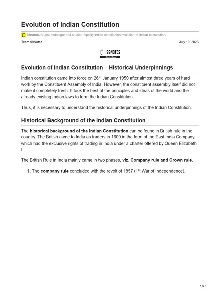 99notes - In-Evolution of Indian Constitution | PDF | East India ...