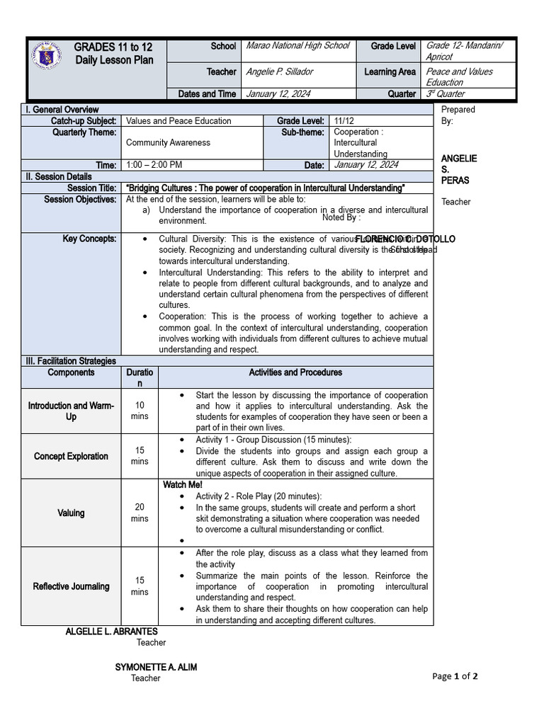 (VALUES AND PEACE) - Intercultural Understanding | PDF | Cross Cultural ...