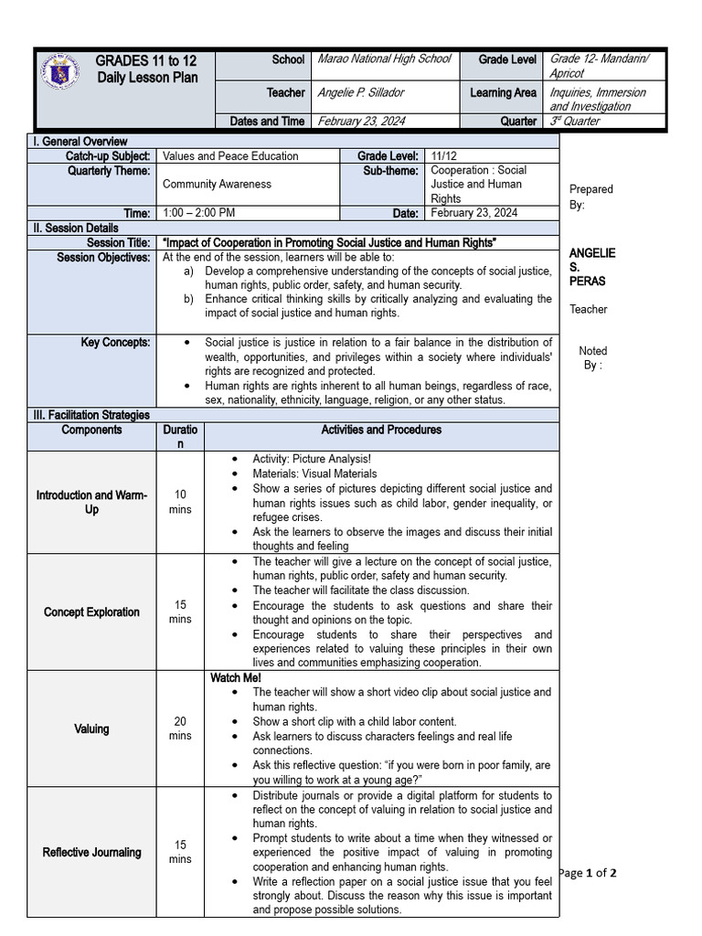 (VALUES AND PEACE) - Social Justice and Human Rights | PDF | Social ...