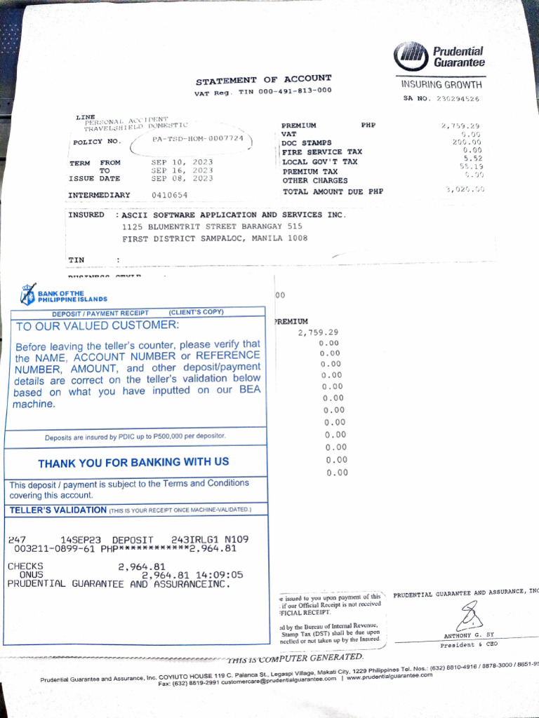 Prudential Guarantee | PDF | Receipt | Insurance