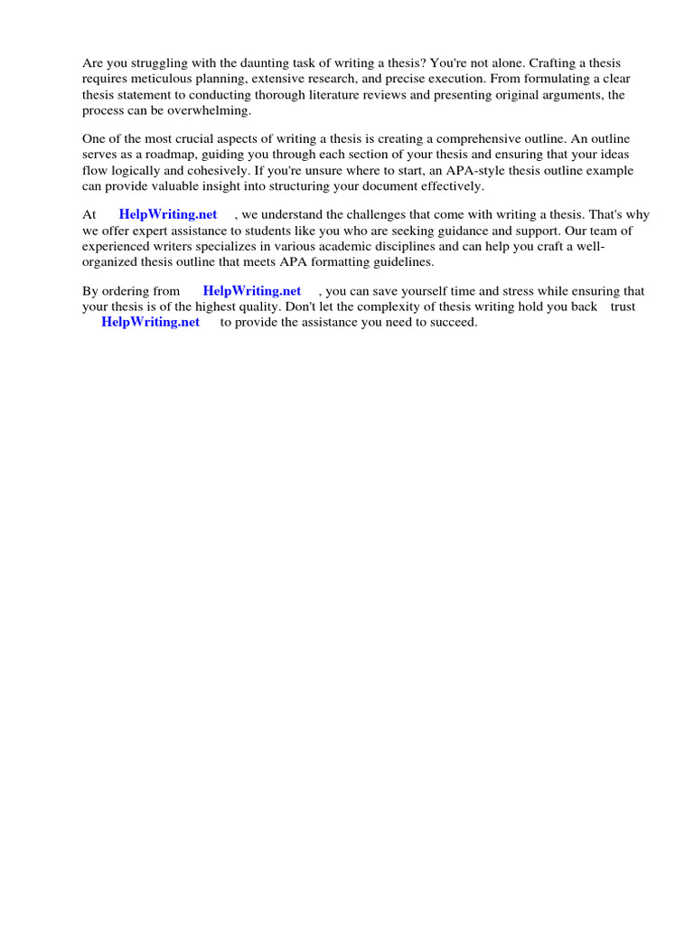 Thesis Outline Example Apa | PDF | Thesis | Apa Style
