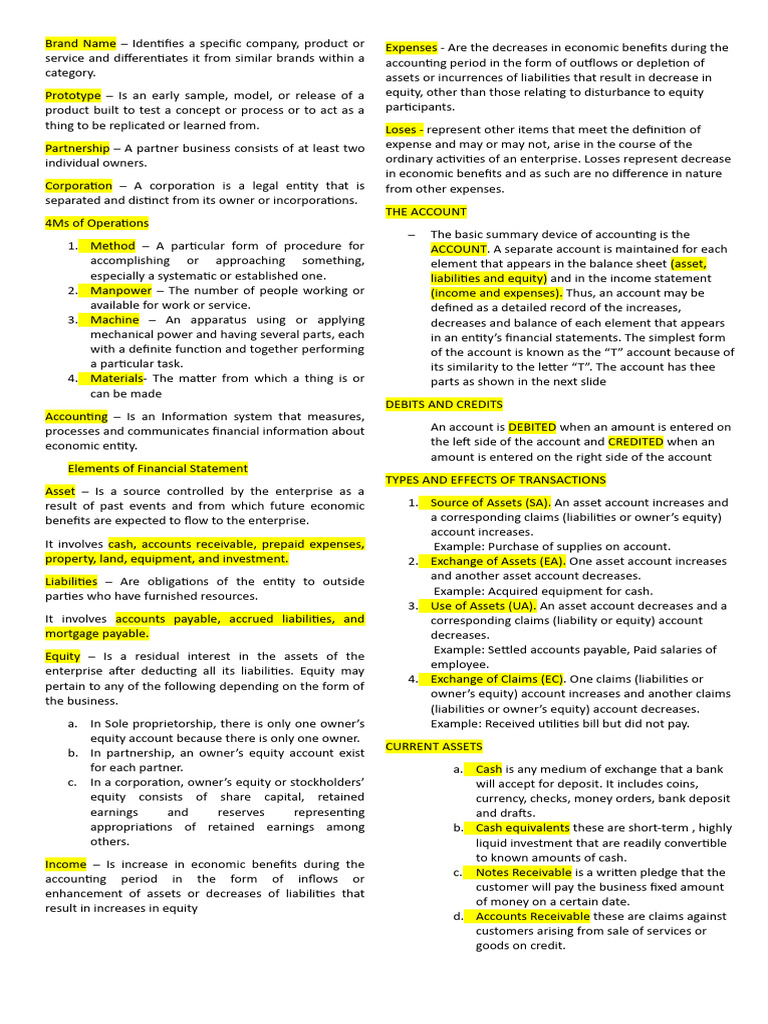 Entrep Reviewer | PDF | Equity (Finance) | Debits And Credits