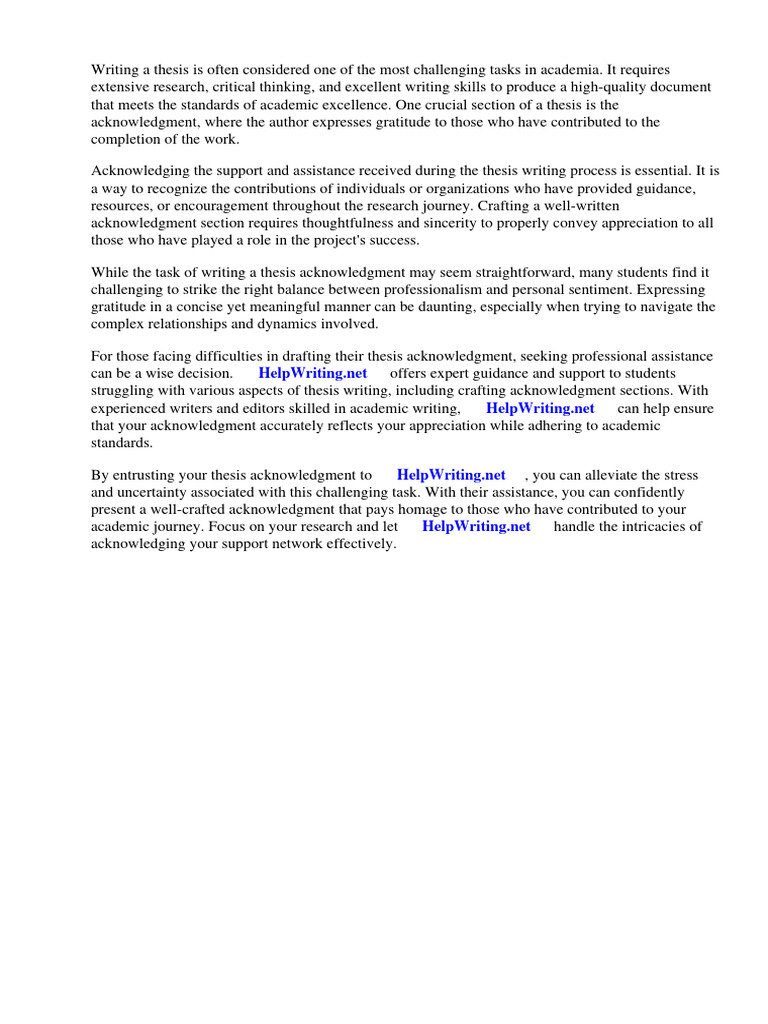 Sample of Acknowledgement For Thesis Writing | Download Free PDF ...