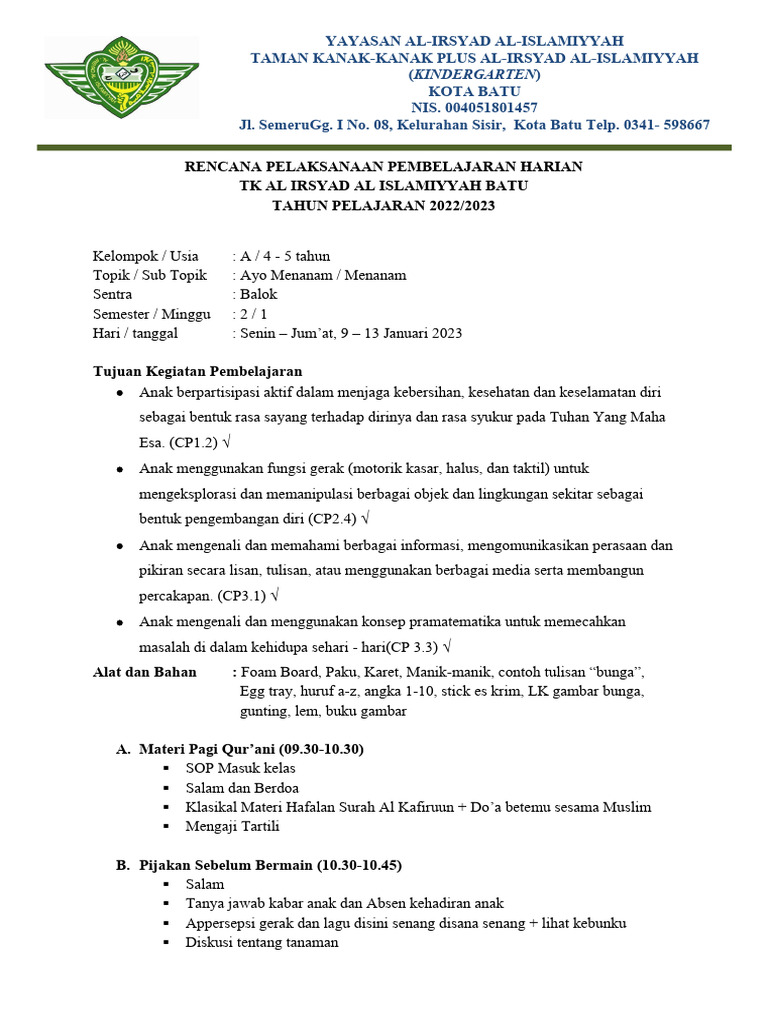 RPPH Balok 2022 Semester 2 | PDF