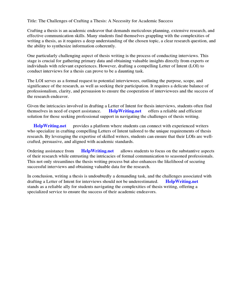 Sample Letter of Intent To Conduct Interview For Thesis | Download Free PDF | Thesis ...