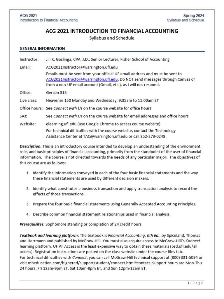 ACG 2021 Financial Accounting Syllabus | PDF | Lecture